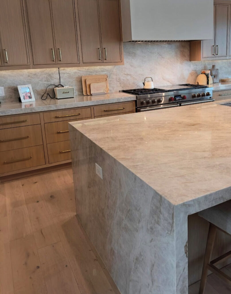 Taj Mahal Leathered Quartzite Kitchen | Stratus Surfaces